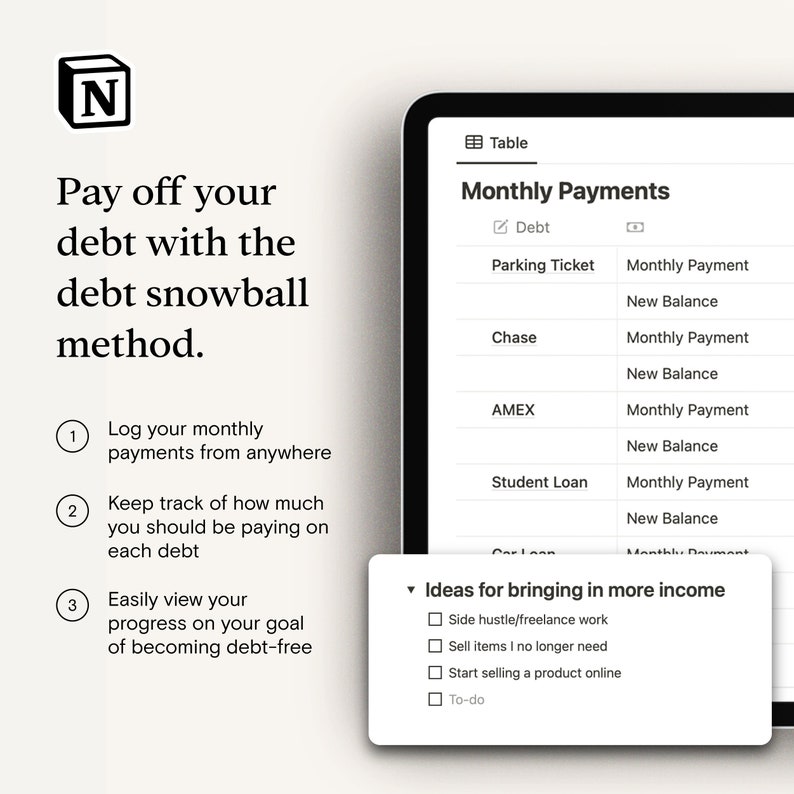 Notion Debt Snowball Tracker Template: Personal Finance - Etsy