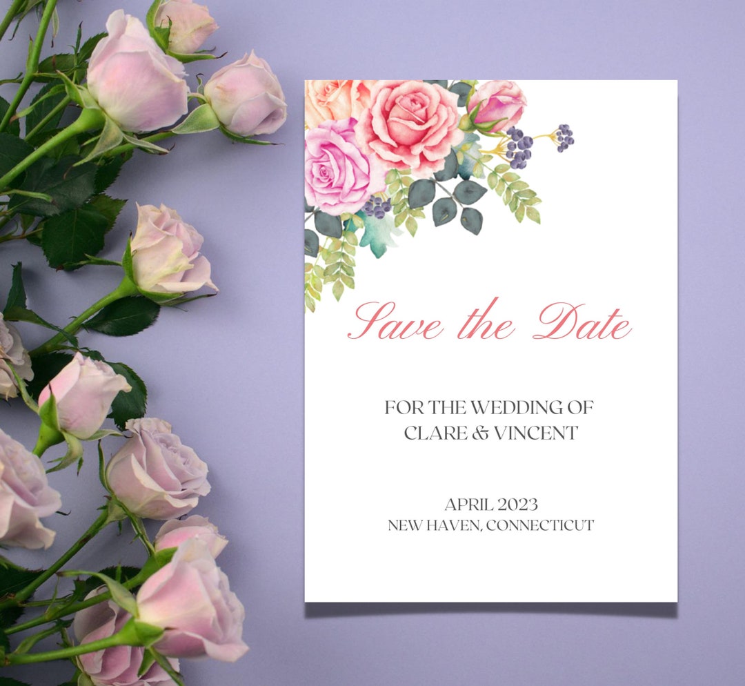 Pink Roses Save the Date | Pink Floral Invite | Pink Flowers Save the ...