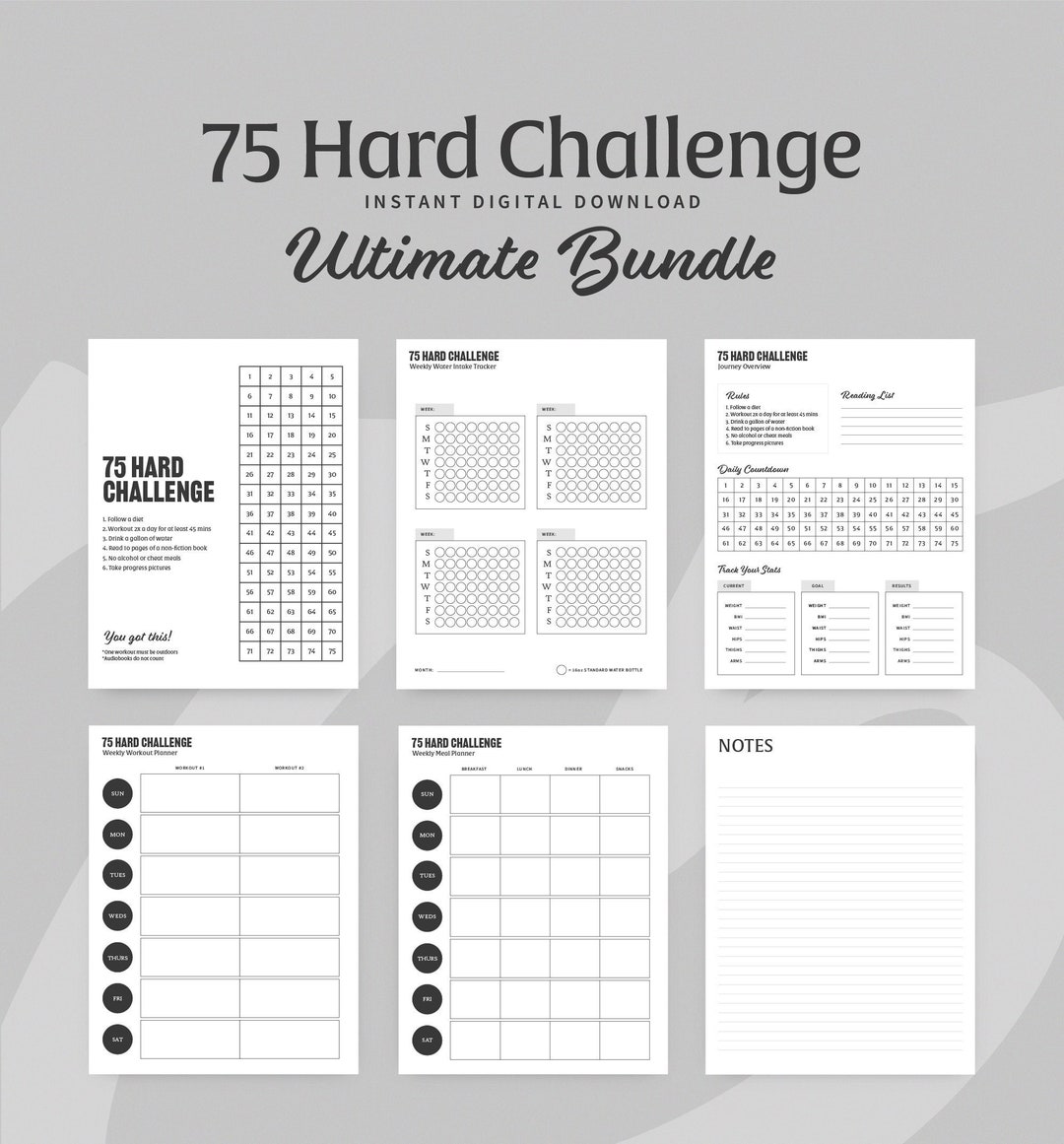 75 Hard Challenge Printable Template Ultimate Bundle Grey INSTANT 75-hard-challenge-printable-template-ultimate-bundle-grey-instant