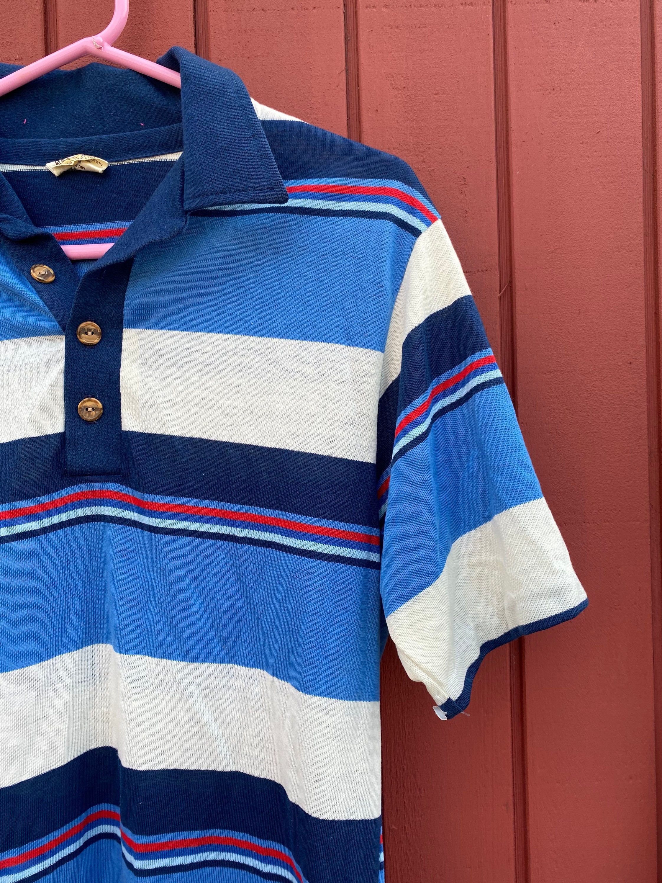 Vintage 70s Striped Polo Shirt From 1970s W/ Red White and - Etsy