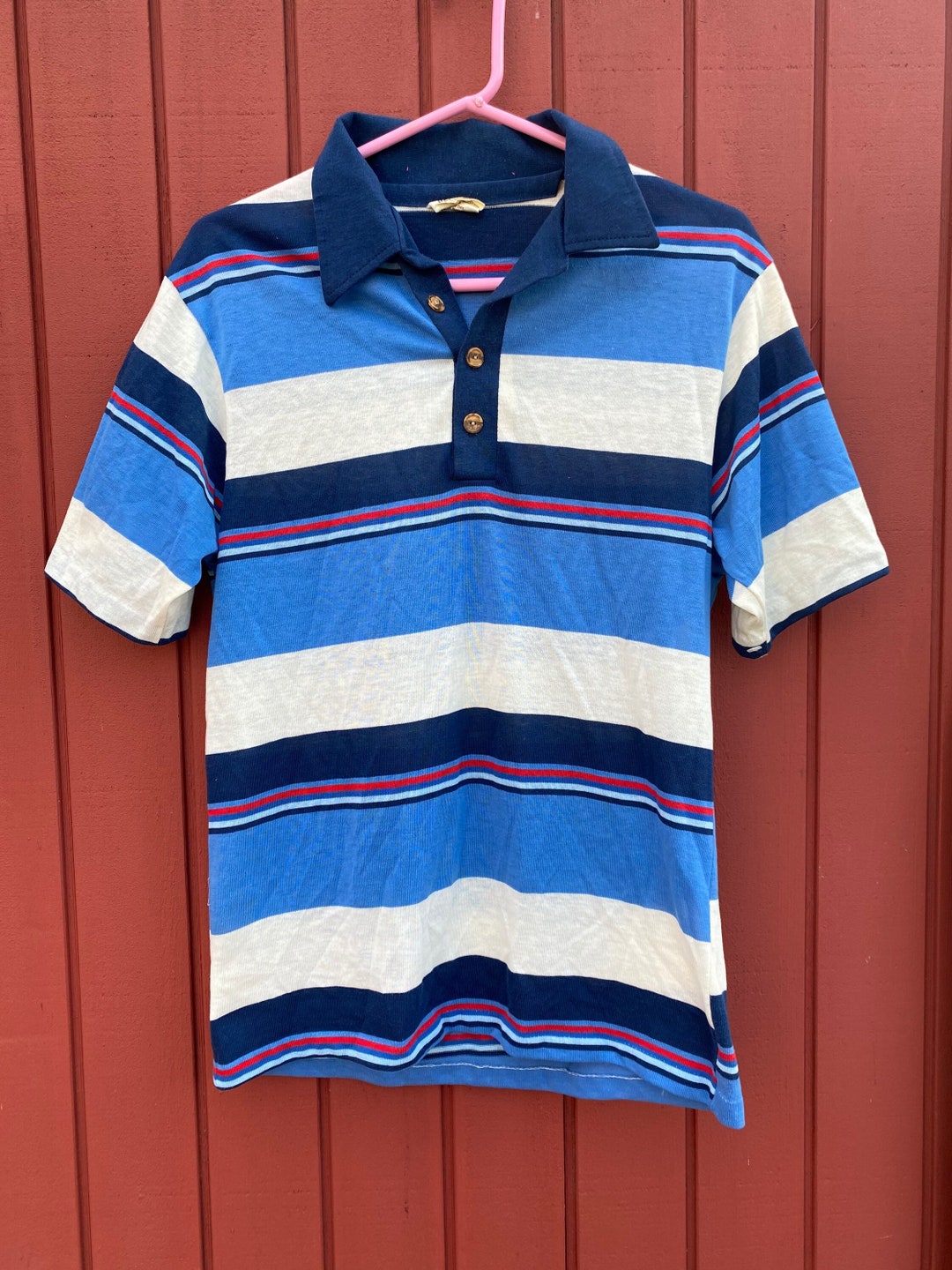 Vintage 70s Striped Polo Shirt From 1970s W/ Red White and - Etsy
