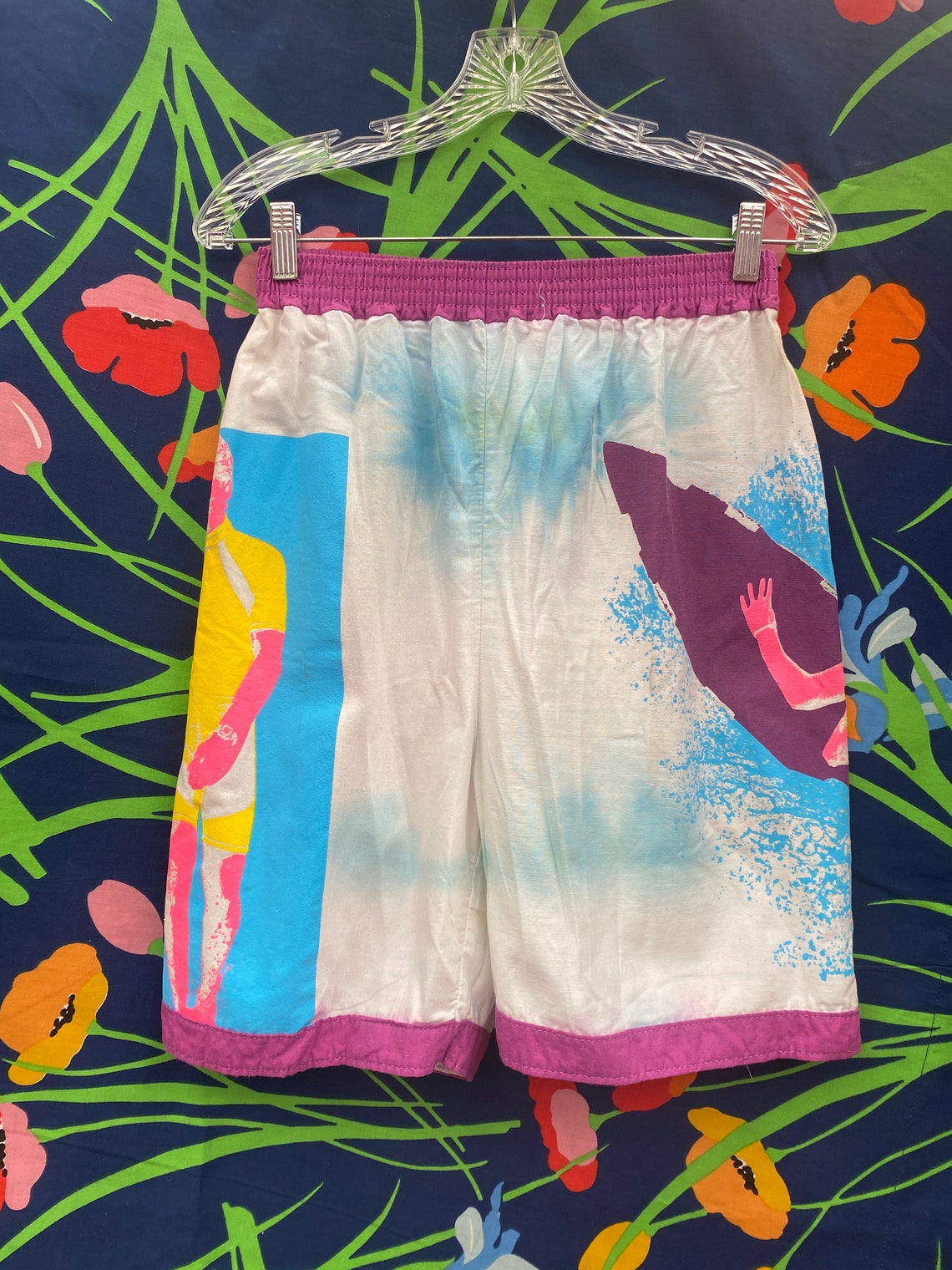 Vintage 80s Swim Shorts Swim Trunks W Day Glow Colors - Etsy