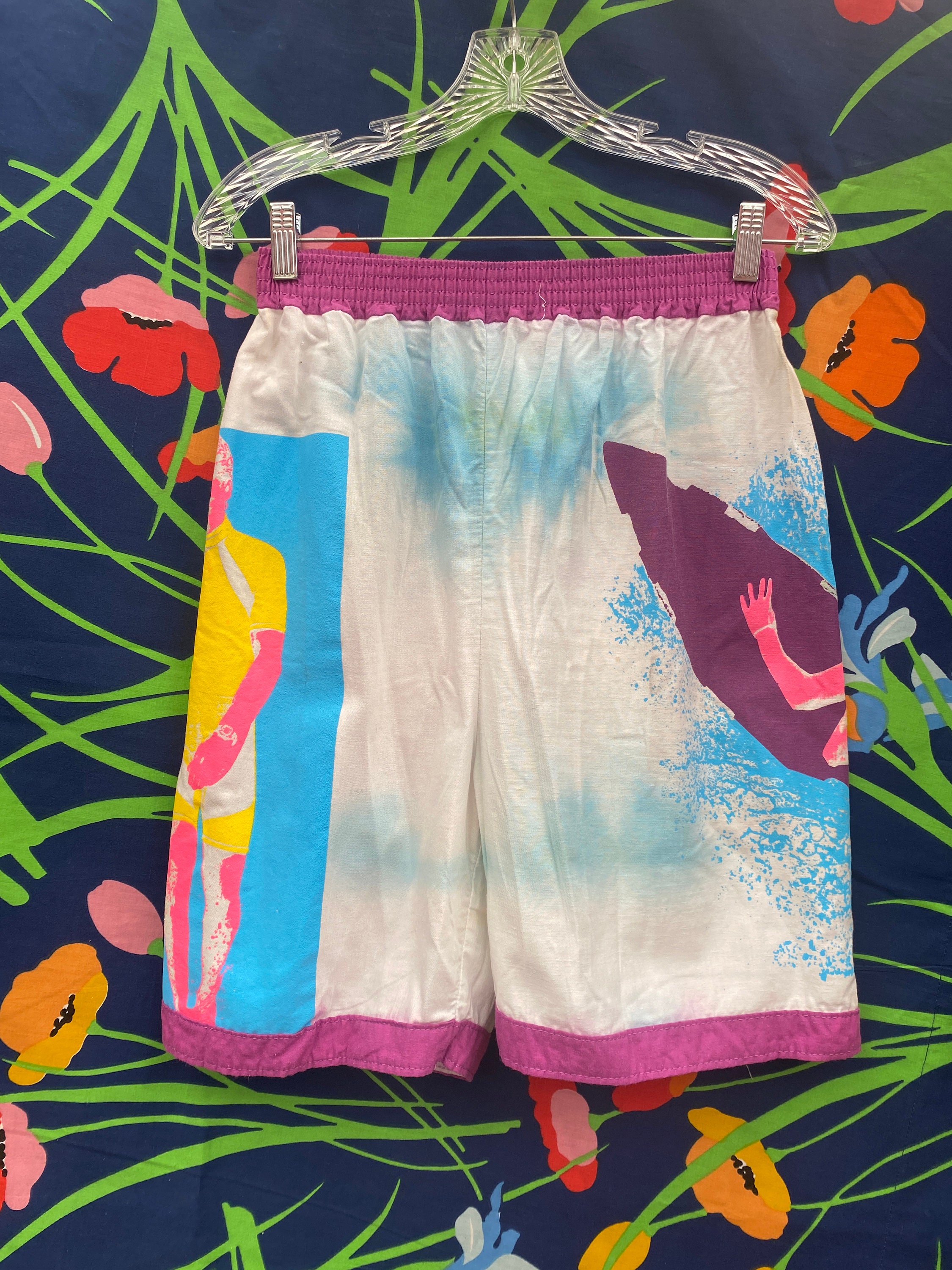 Vintage 80s Swim Shorts Swim Trunks W Day Glow Colors - Etsy