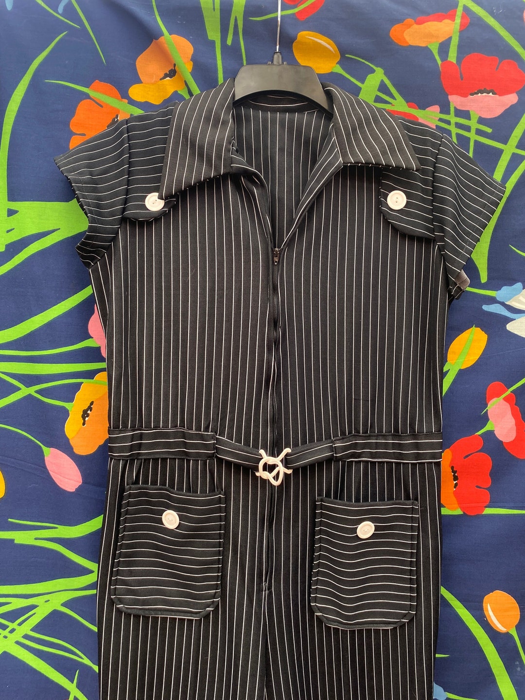 Vintage Jumpsuit From 80s W Pin Stripes - Etsy
