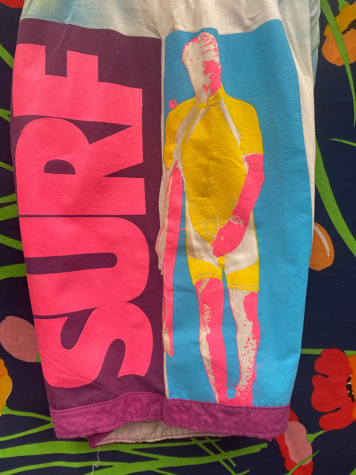 Vintage 80s Swim Shorts Swim Trunks W Day Glow Colors - Etsy