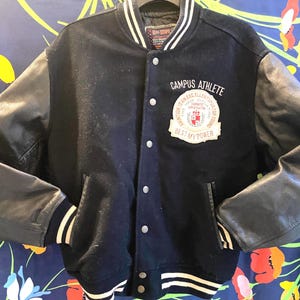 Vintage Varsity Jacket Leather Jacket With Patches. 90s Letterman ...