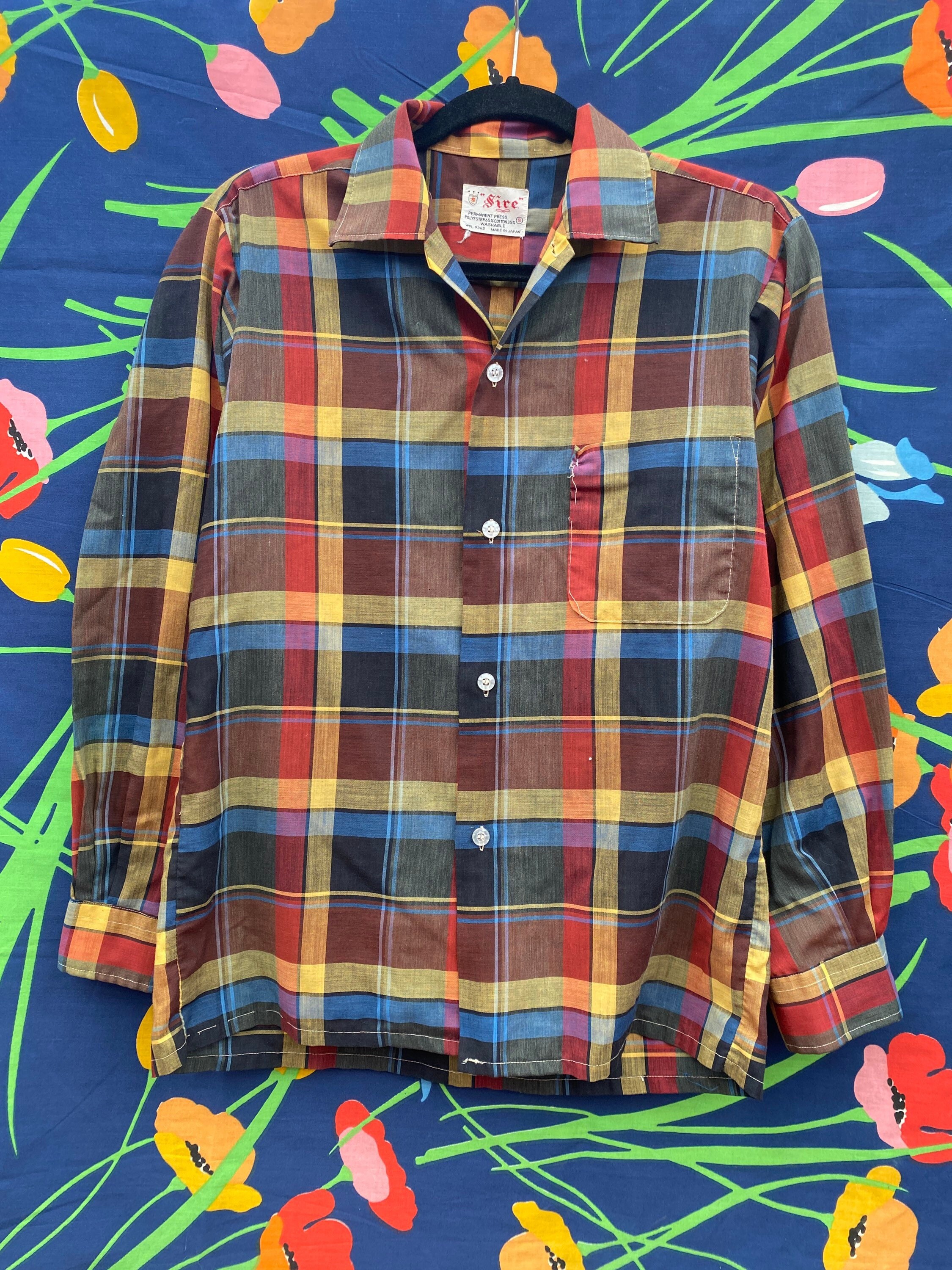 Vintage 1950s Button up Oxford Shirt Dress Shirt With Plaid Pattern ...