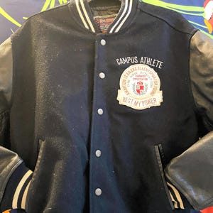 Vintage Varsity Jacket Leather Jacket With Patches. 90s Letterman ...