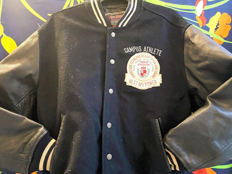 Vintage Varsity Jacket Leather Jacket With Patches. 90s Letterman ...