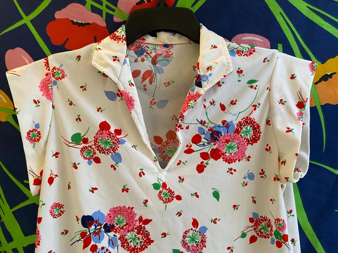 Vintage 70s Blouse. Vintage Crop Top Shirt. Vintage Short Sleeve Button ...
