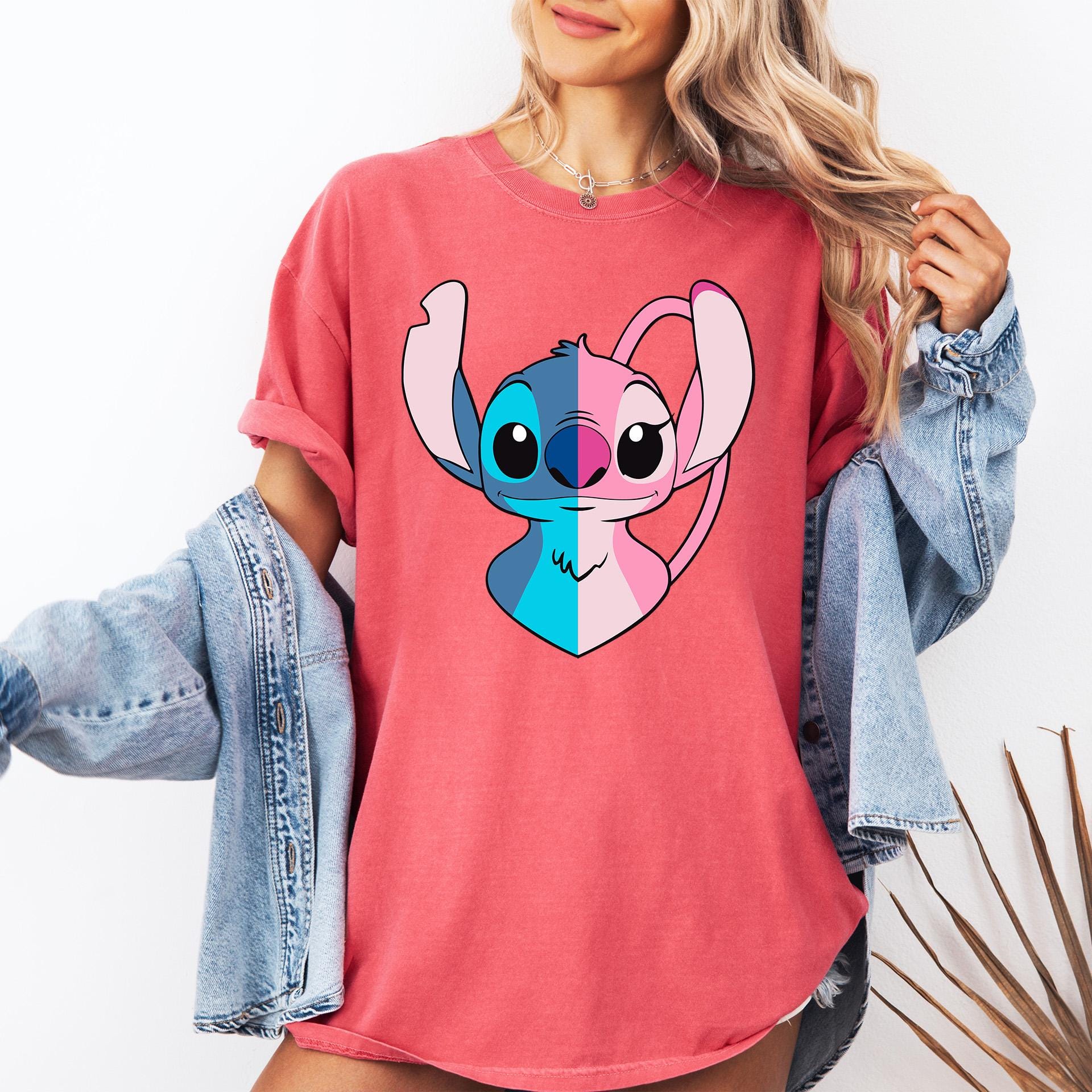 Stitch and Angel Split Face DTF Transfer, Blue Pink Love Heat Press ...
