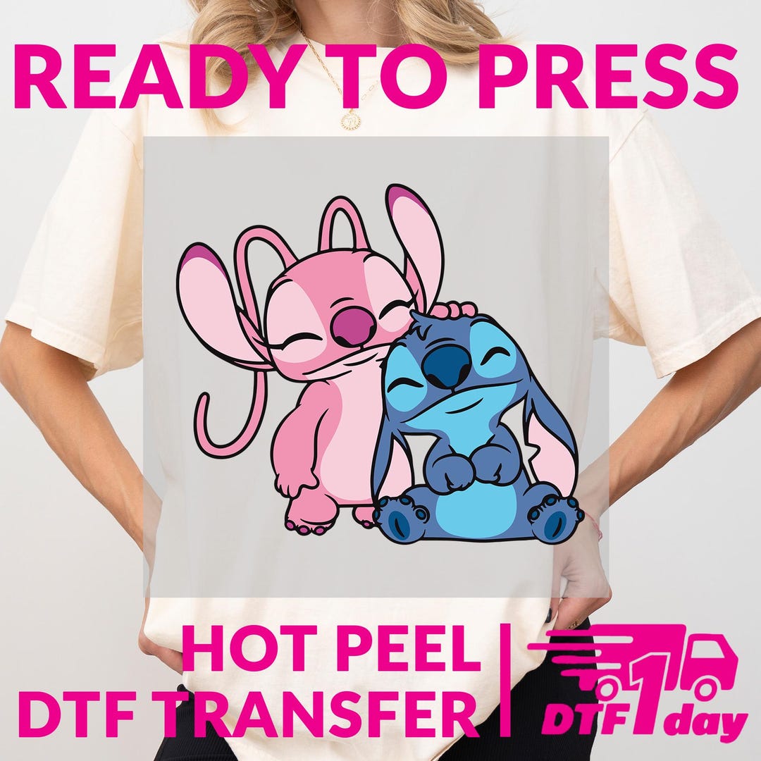 Pink and Blue Alien Hugging DTF Transfer | Hot Peel Cartoon Love Print ...