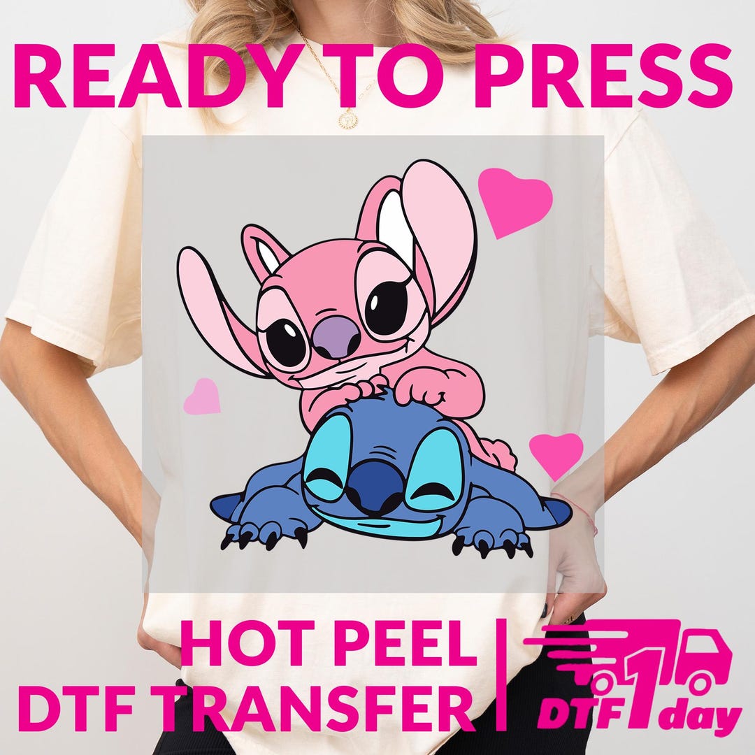 Angel and Stitch Love DTF Transfer | Ready to Press Cute Disney Couple ...