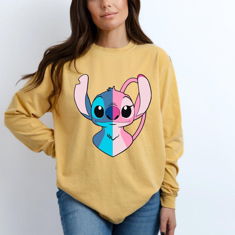 Stitch and Angel Split Face DTF Transfer, Blue Pink Love Heat Press ...