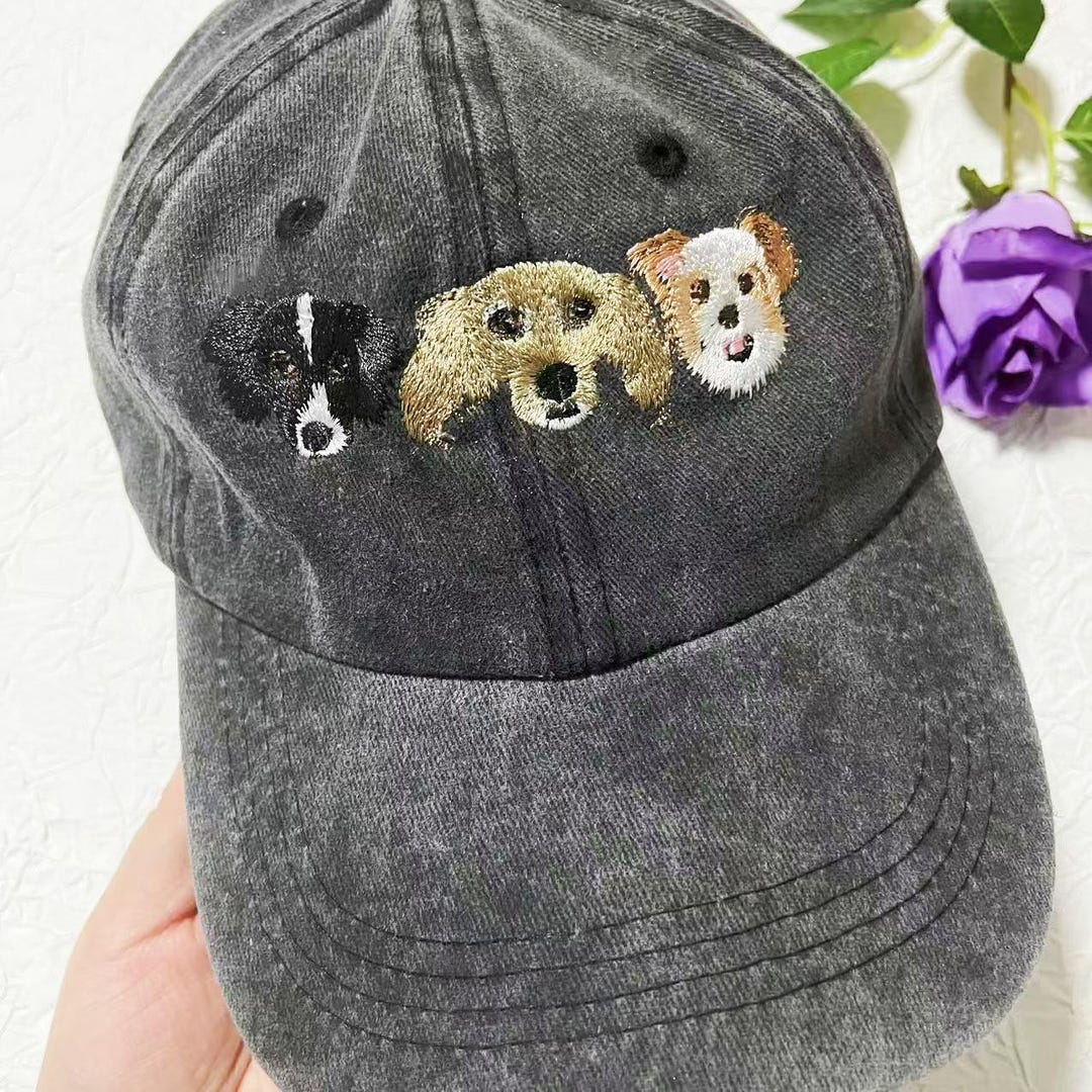 Custom Pet Portrait Embroidered Baseball Cap: Personalized Dog Cat Hat ...