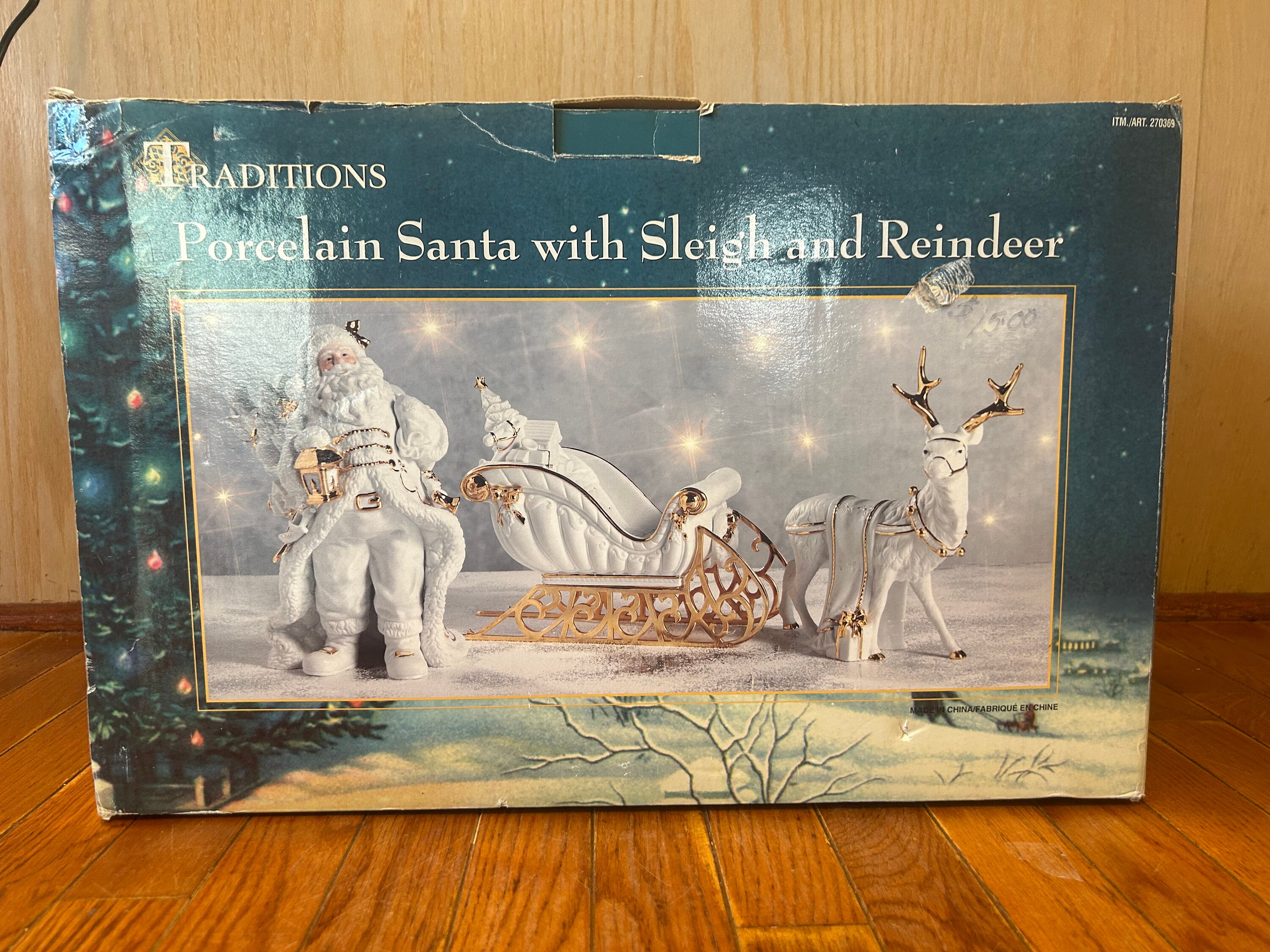Traditions Porcelain Santa With Sleigh and Reindeer Christmas ...