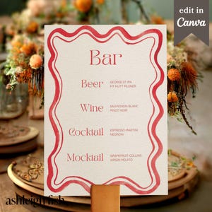 Bar Menu Template Red Drinks Menu With Scalloped Wavy Watercolor Border ...