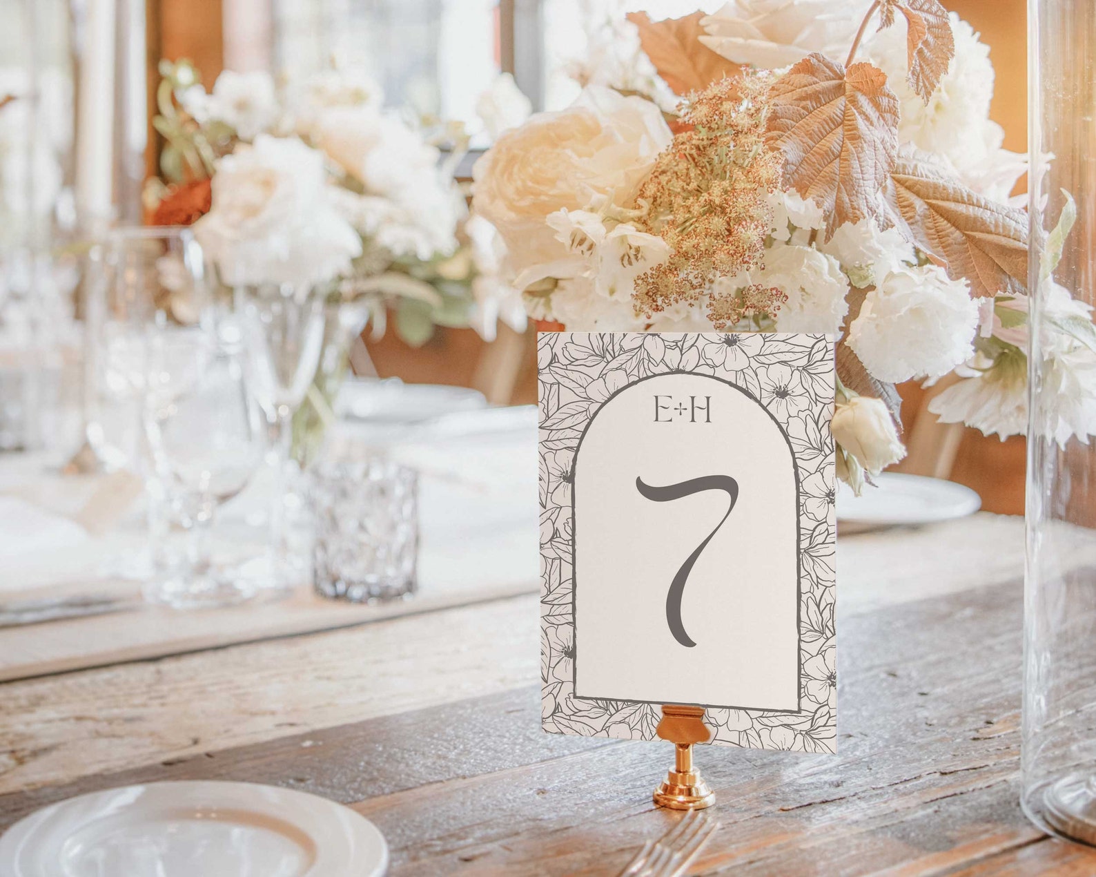 Wedding Table Number Template Sketched Floral Hand Drawn Printable ...