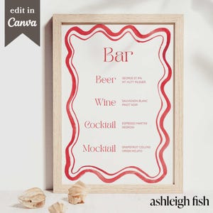 Bar Menu Template Red Drinks Menu With Scalloped Wavy Watercolor Border ...