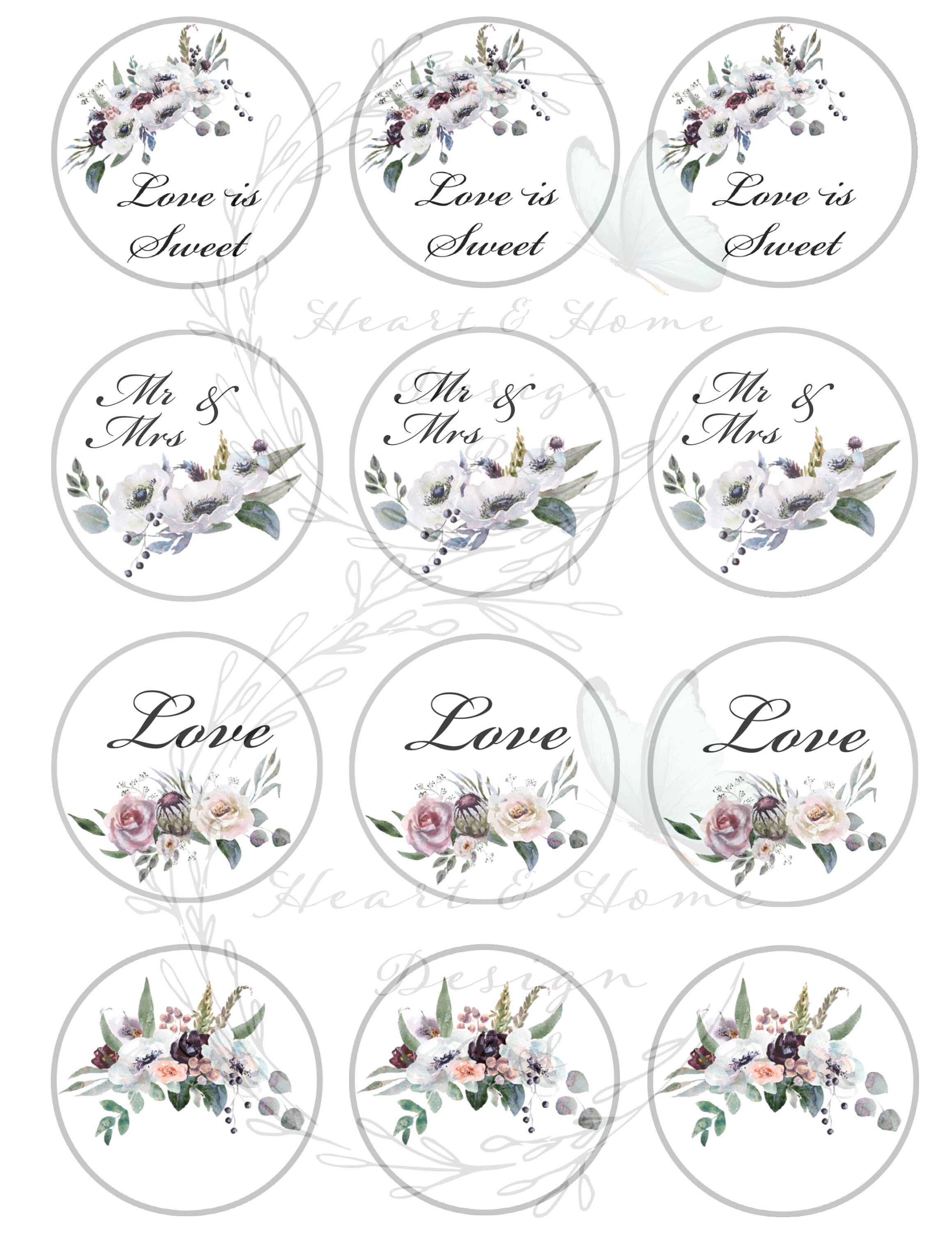 Wedding Cupcake Topper // Instant Download // Floral Wedding Cupcake ...