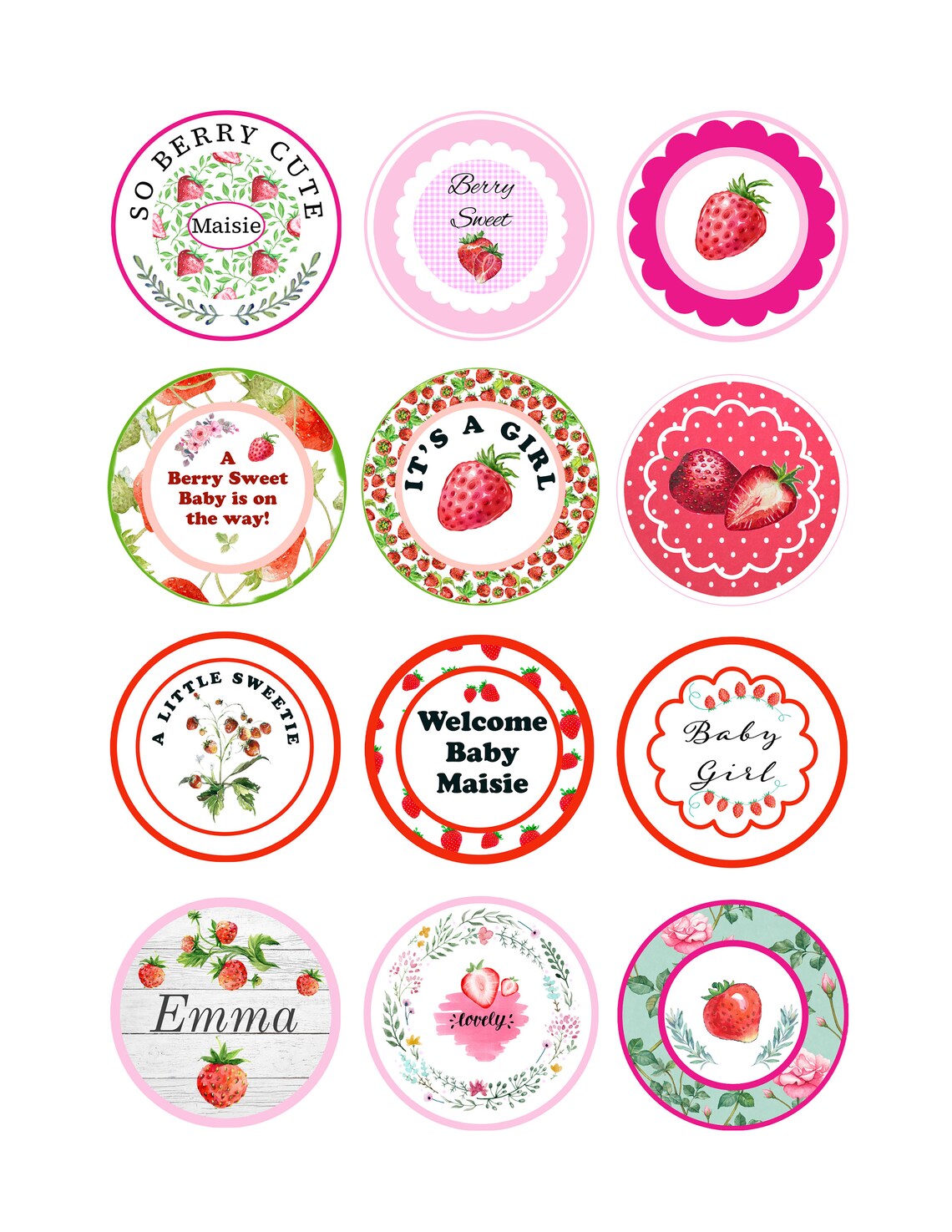 Strawberry Cupcake Topper | Printable Cupcake Topper | Baby Shower ...
