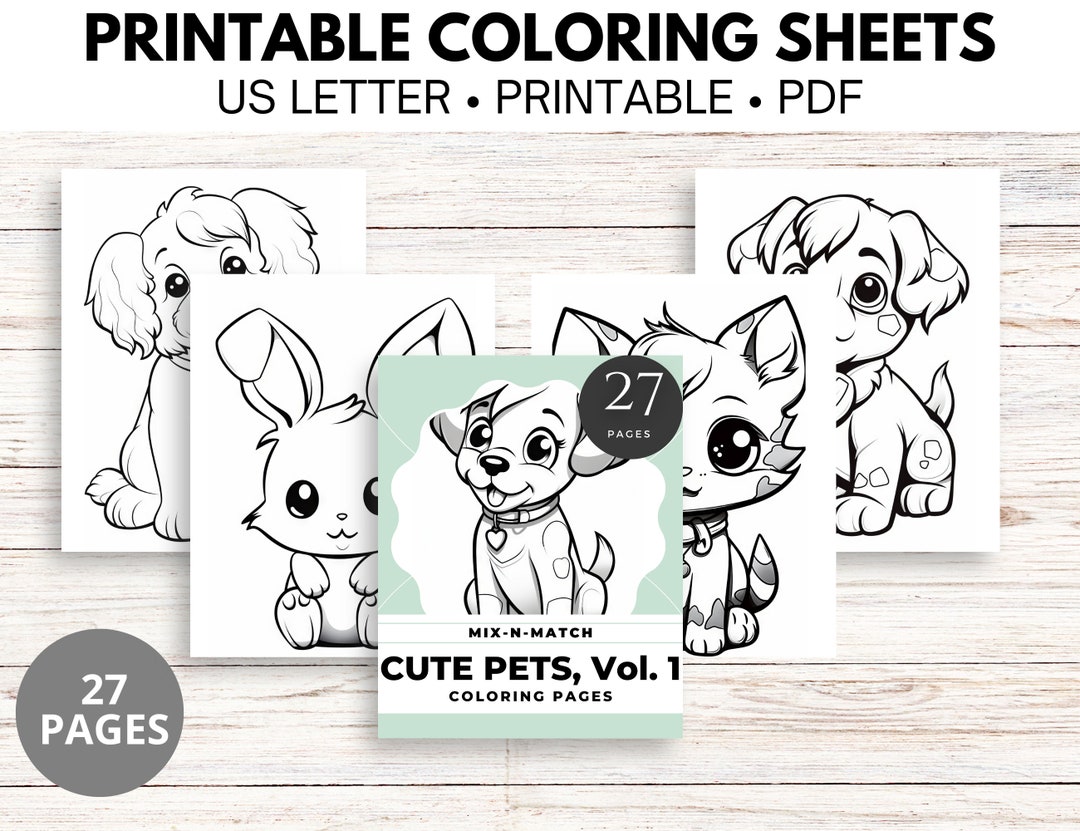 Cute Pets Volume 1: Printable Coloring Book 27 Coloring - Etsy