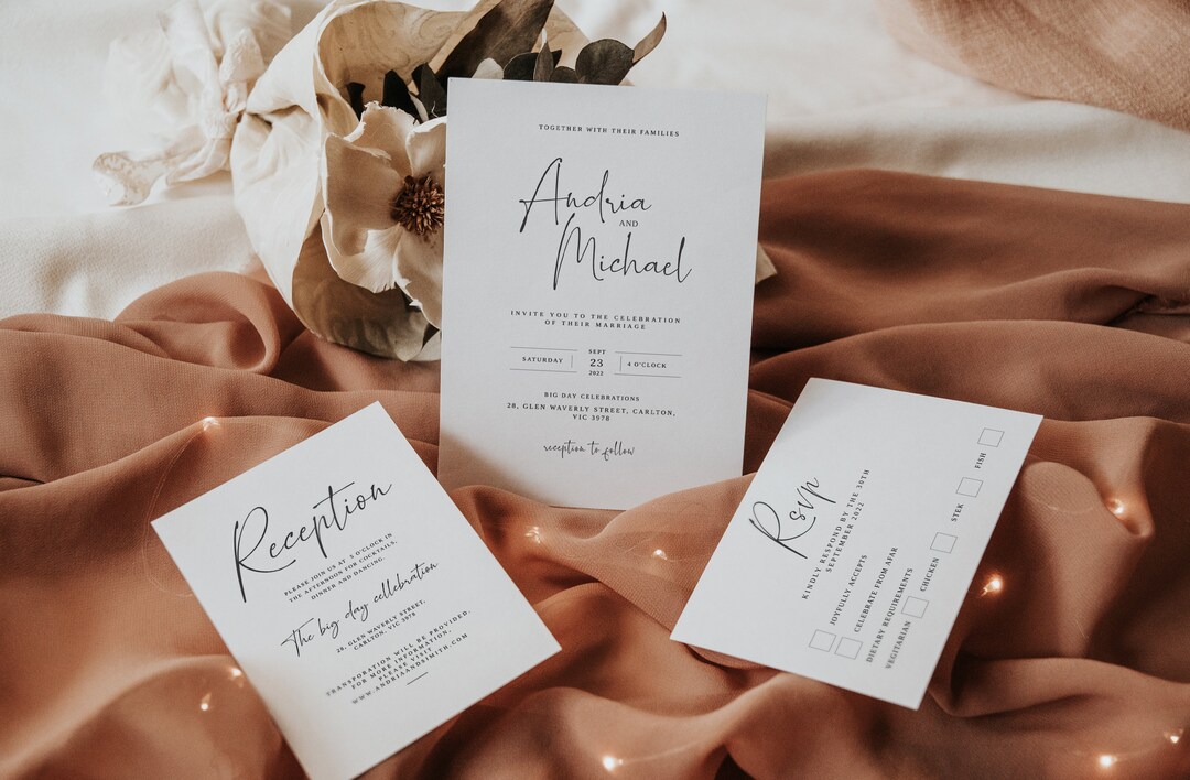 Modern Wedding Invitation Suit Template Minimalist Elegent - Etsy