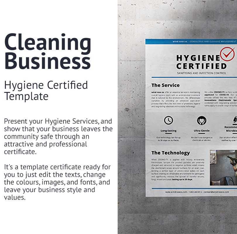 Cleaning Hygiene Certificate Template - Etsy