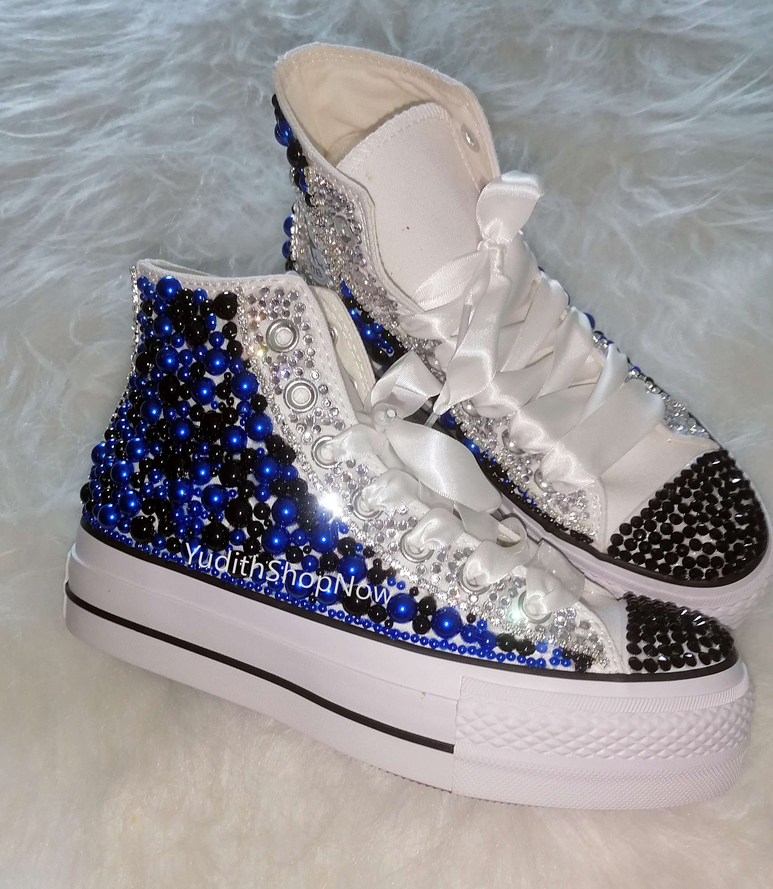 Bling Platform Canvas Shoes custom Bridal Sneakers pearl Wedding Shoes ...