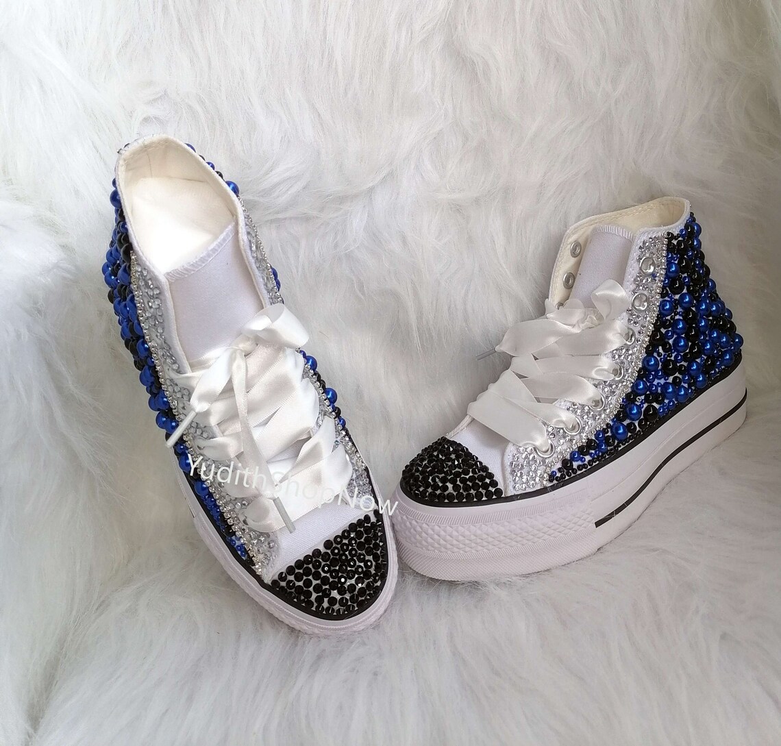 Bling Platform Canvas Shoes custom Bridal Sneakers pearl Wedding Shoes ...