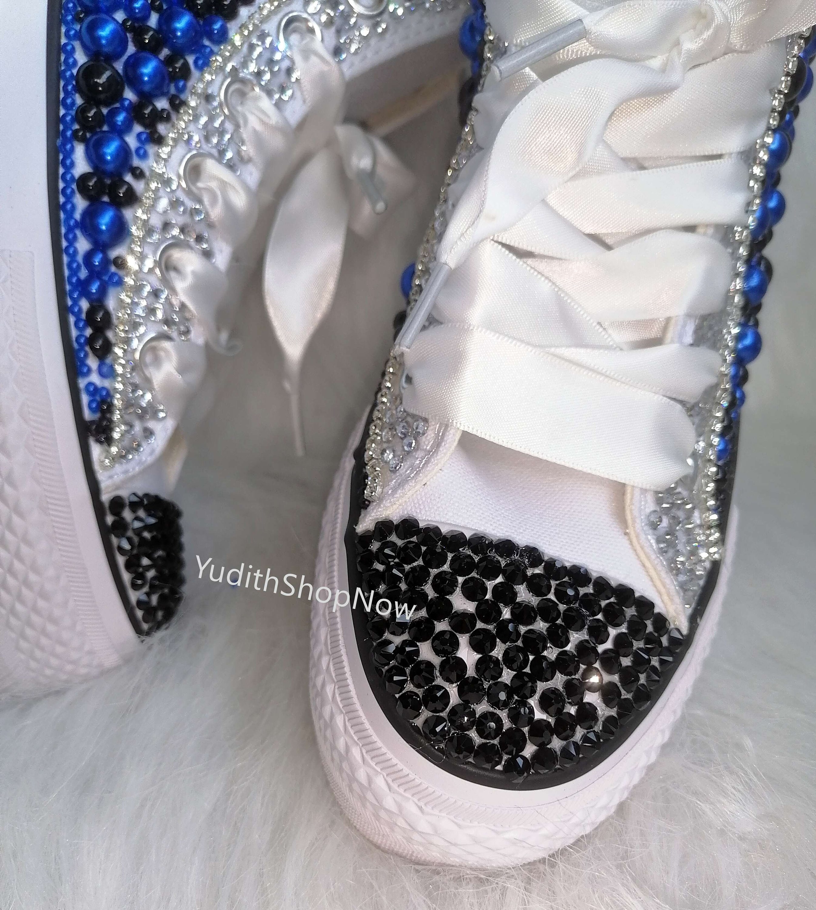 Bling Platform Canvas Shoes custom Bridal Sneakers pearl Wedding Shoes ...