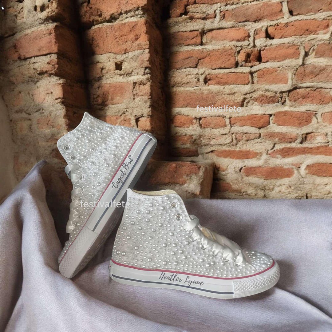 Custom Text Wedding Converse for Bride bling Converse With Pearl ...