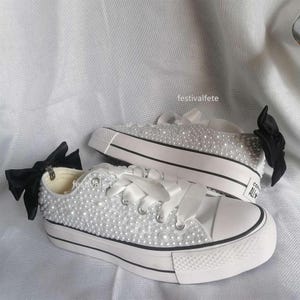 Bow Converse Custom Bling Low Top Bridal Sneakers -full Pearl Platform ...