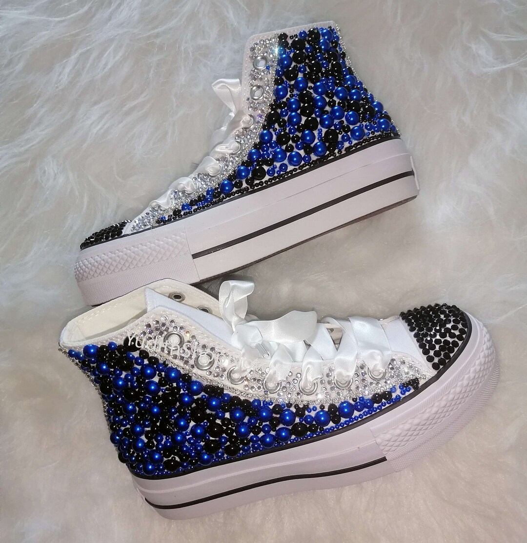 Bling Platform Canvas Shoes custom Bridal Sneakers pearl Wedding Shoes ...