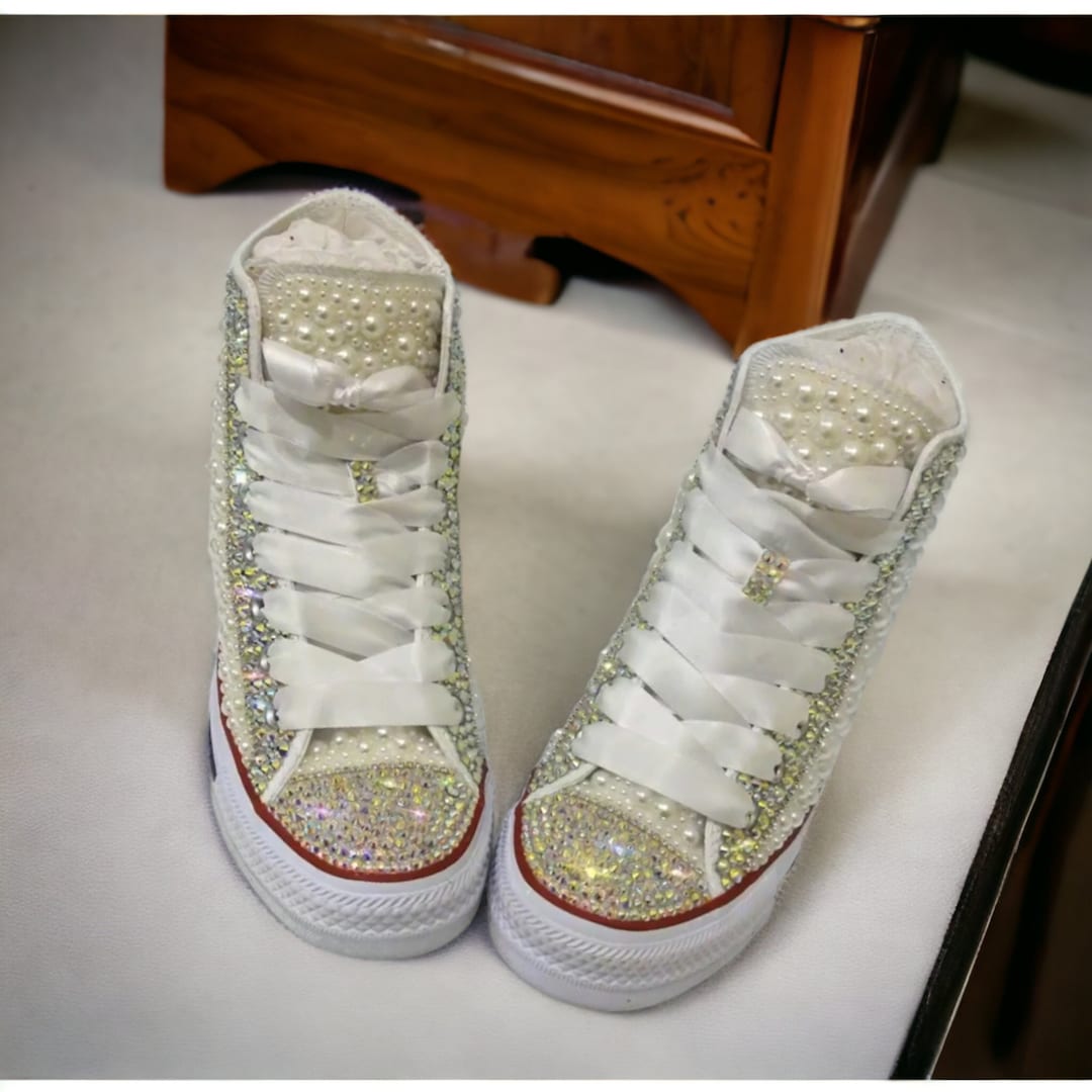 Bling Canvas custom Canvas Wedding Sneakers rhinestone Bridal Shoes ...