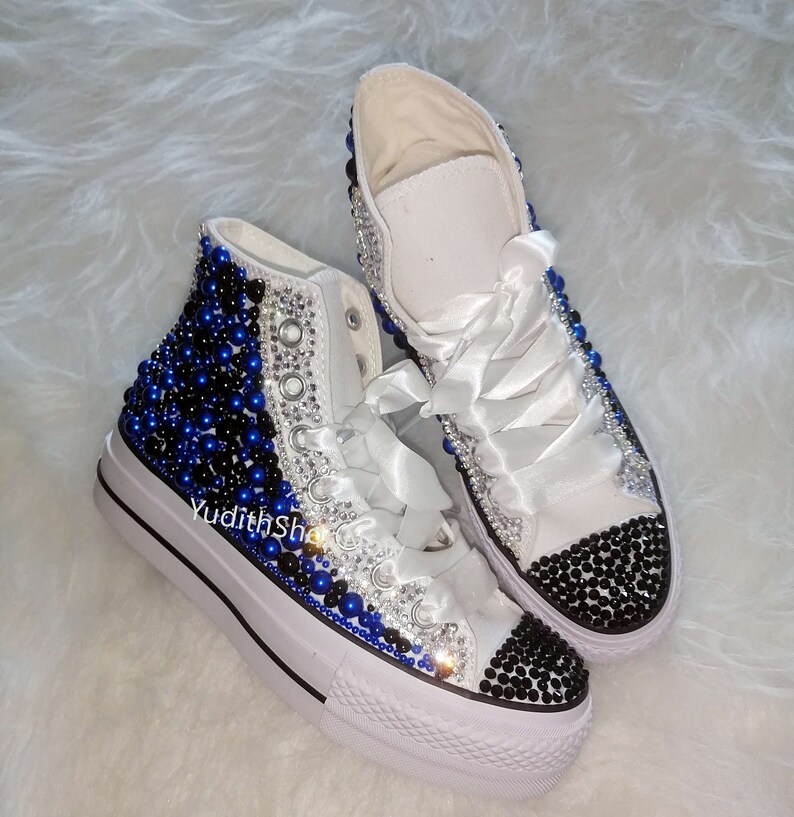 Bling Platform Canvas Shoes custom Bridal Sneakers pearl Wedding Shoes ...