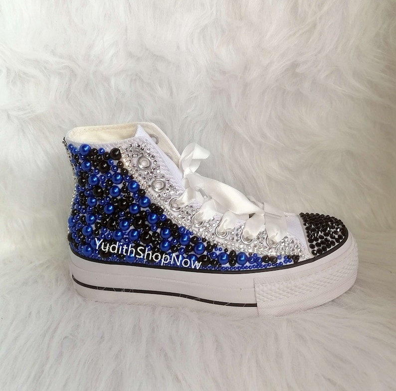 Bling Platform Canvas Shoes custom Bridal Sneakers pearl Wedding Shoes ...