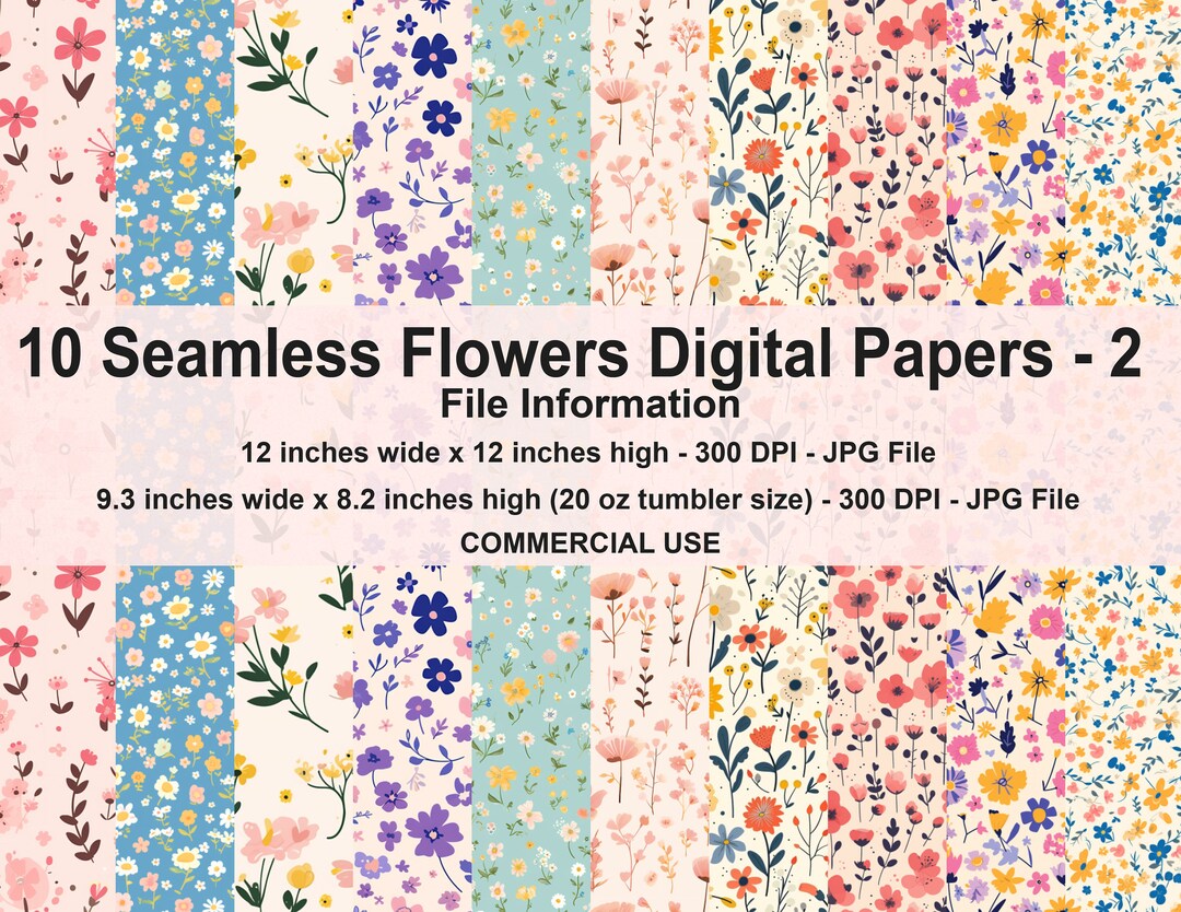 10 Cute Flowers Digital Papers 2, Flowers Scrapbook Paper, Flower ...