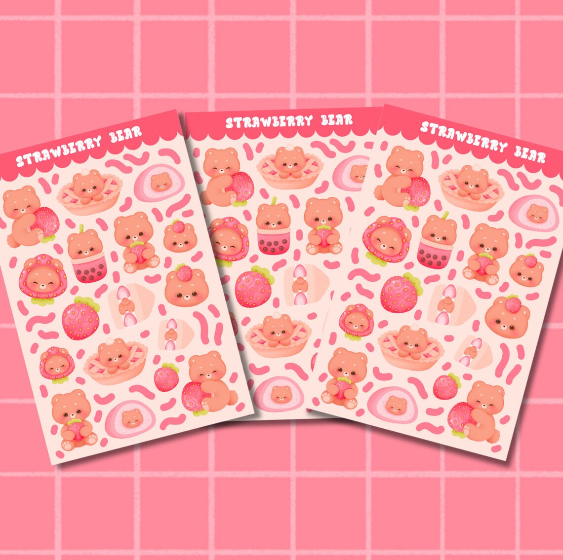 Cute Pink Strawberry Bear Clipart Sticker Sheet | Children World ...