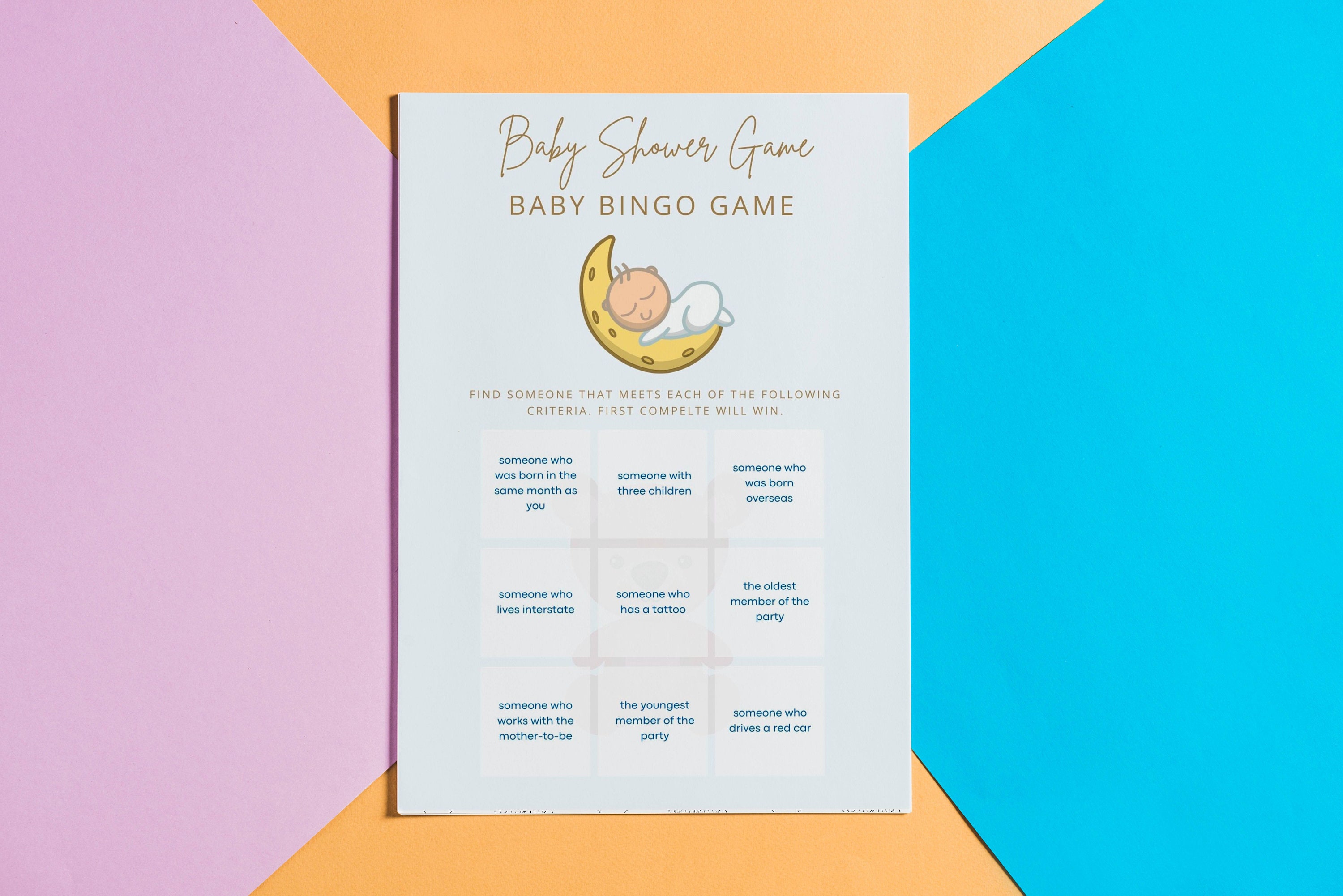 Baby Bingo Baby Shower Game, Printable Baby Shower Games, Modern ...