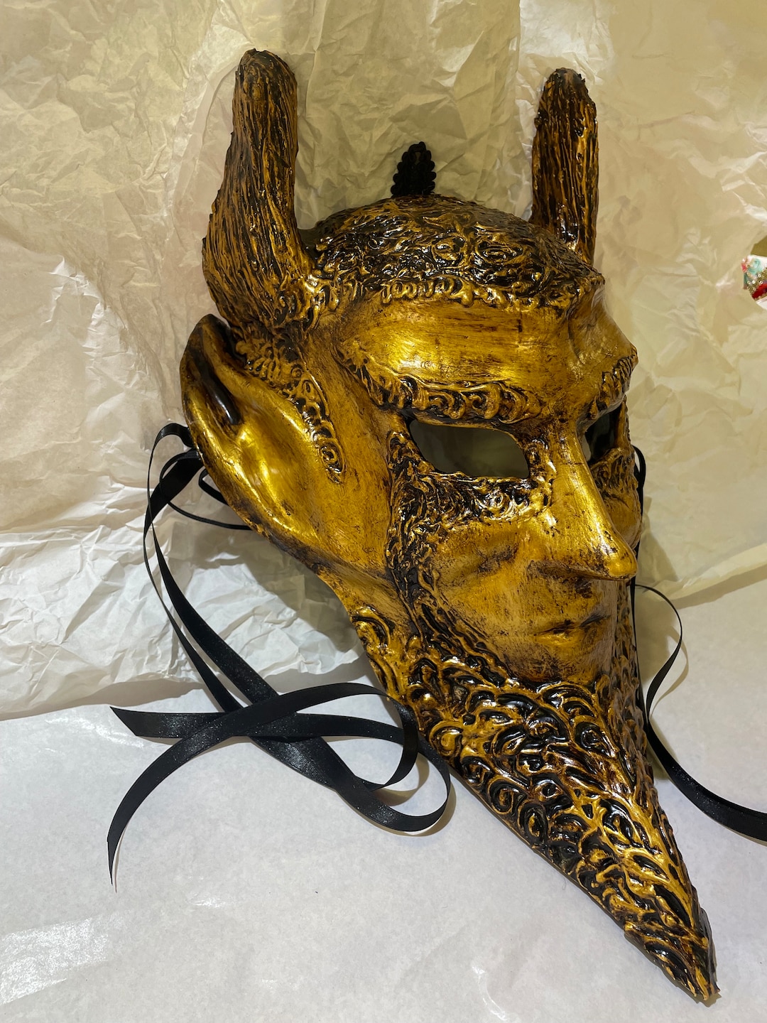 Sold Made to Order Gold Devil Mask Masquerade, Mefisto, Papermache Hand ...