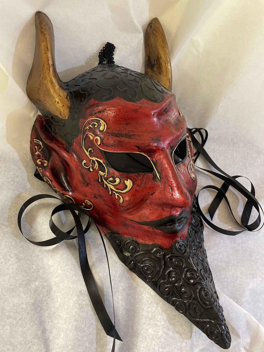 Red and Gold Devil Mask Masquerade, Mefisto, Papermache Hand Painted ...