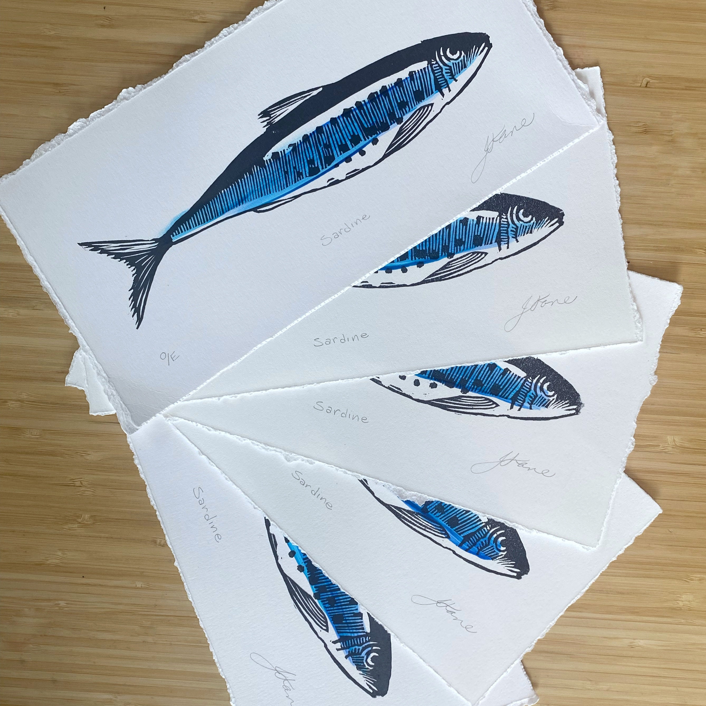 Hand-painted Sardine Lino Cut Print - Etsy