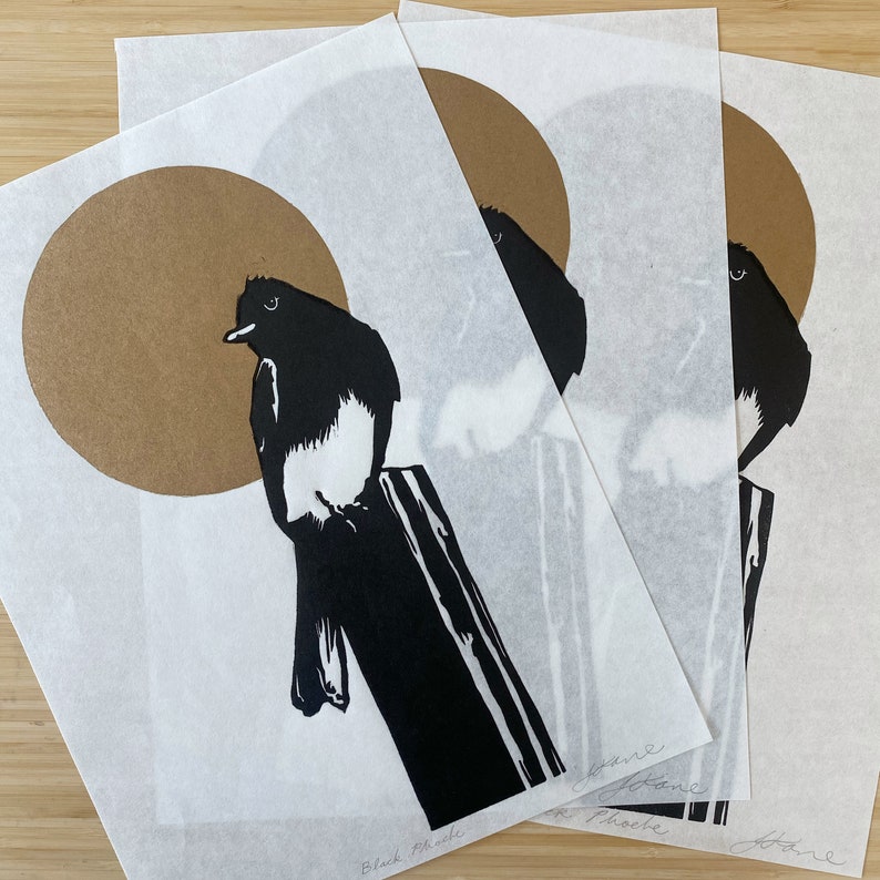 Black Phoebe Lino Cut Print Bird Art Linoart Limited - Etsy