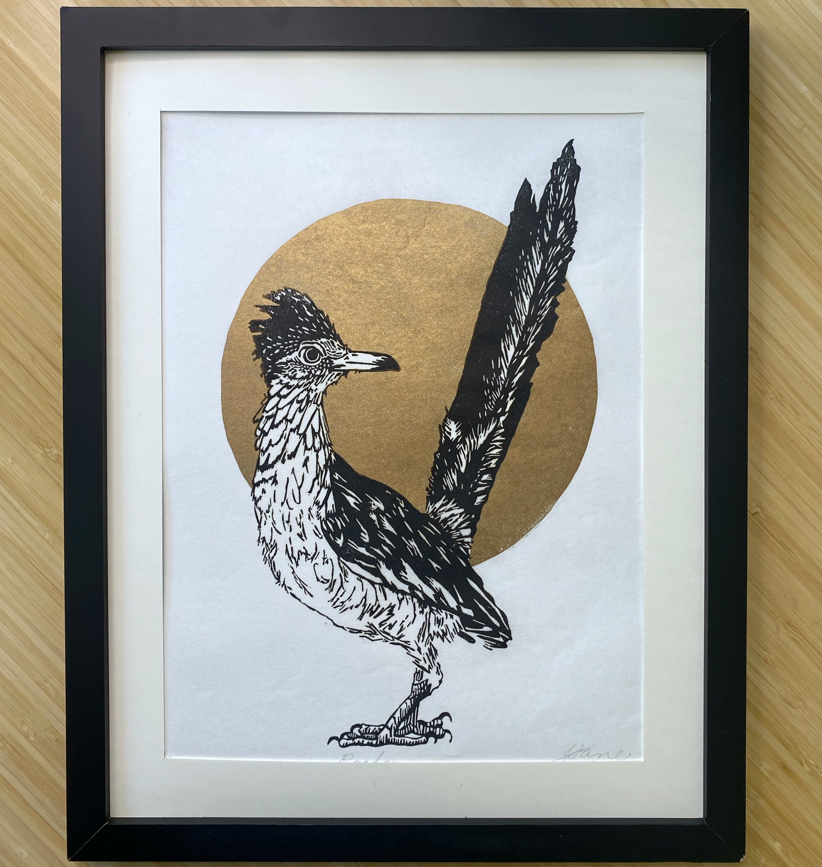 Roadrunner Lino Cut Print Bird Art Linoart Limited - Etsy