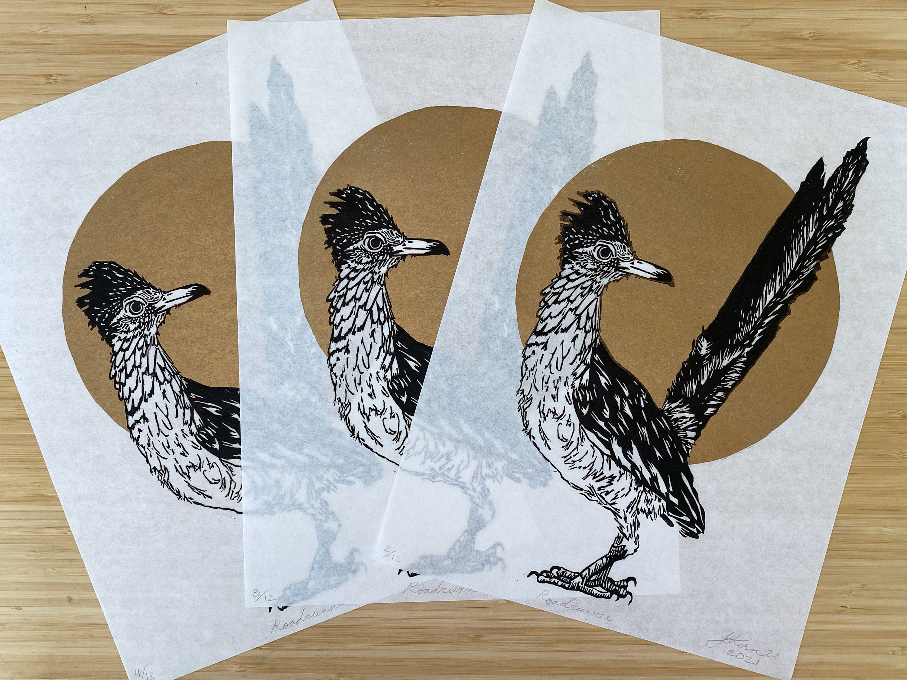 Roadrunner Lino Cut Print Bird Art Linoart Limited - Etsy