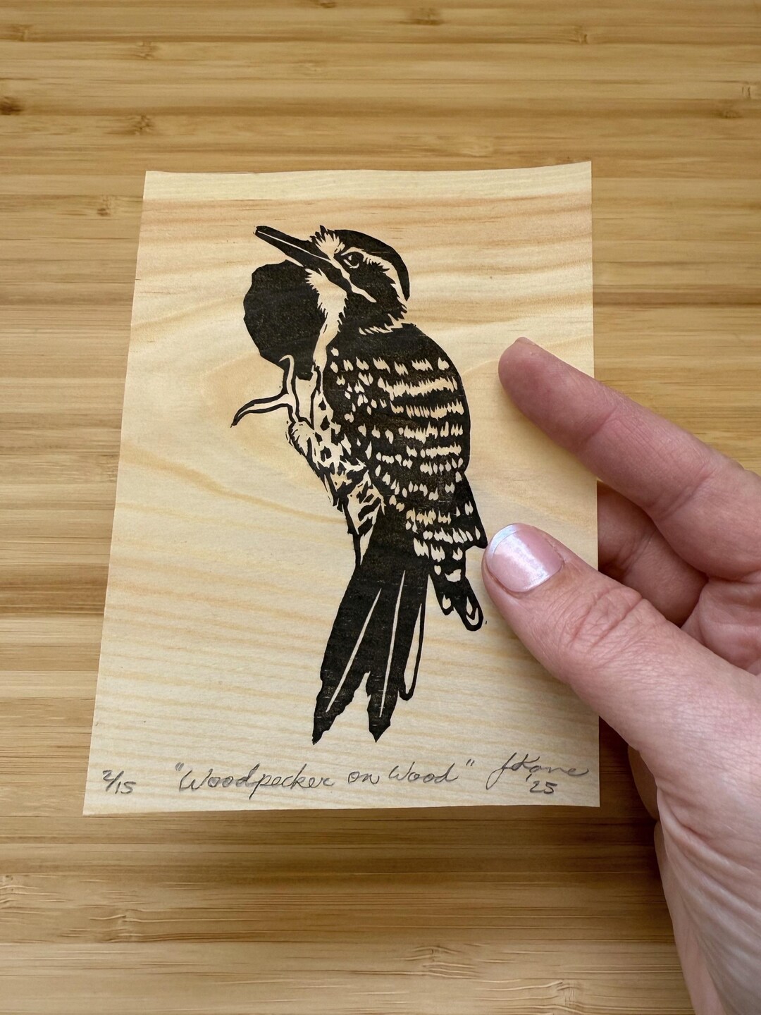 Woodpecker Block Print: Printed on Real Wood - Etsy