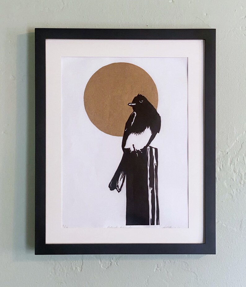Black Phoebe Lino Cut Print Bird Art Linoart Limited - Etsy