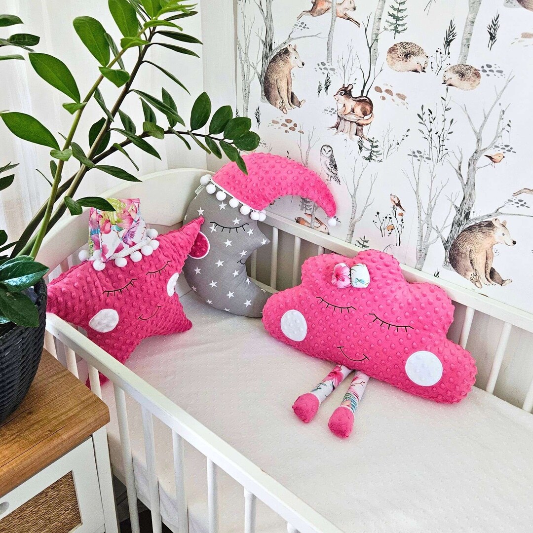 Cute Throw Pillows Pink, Star Moon Cloud Pillow Set, Colorful Pillow ...