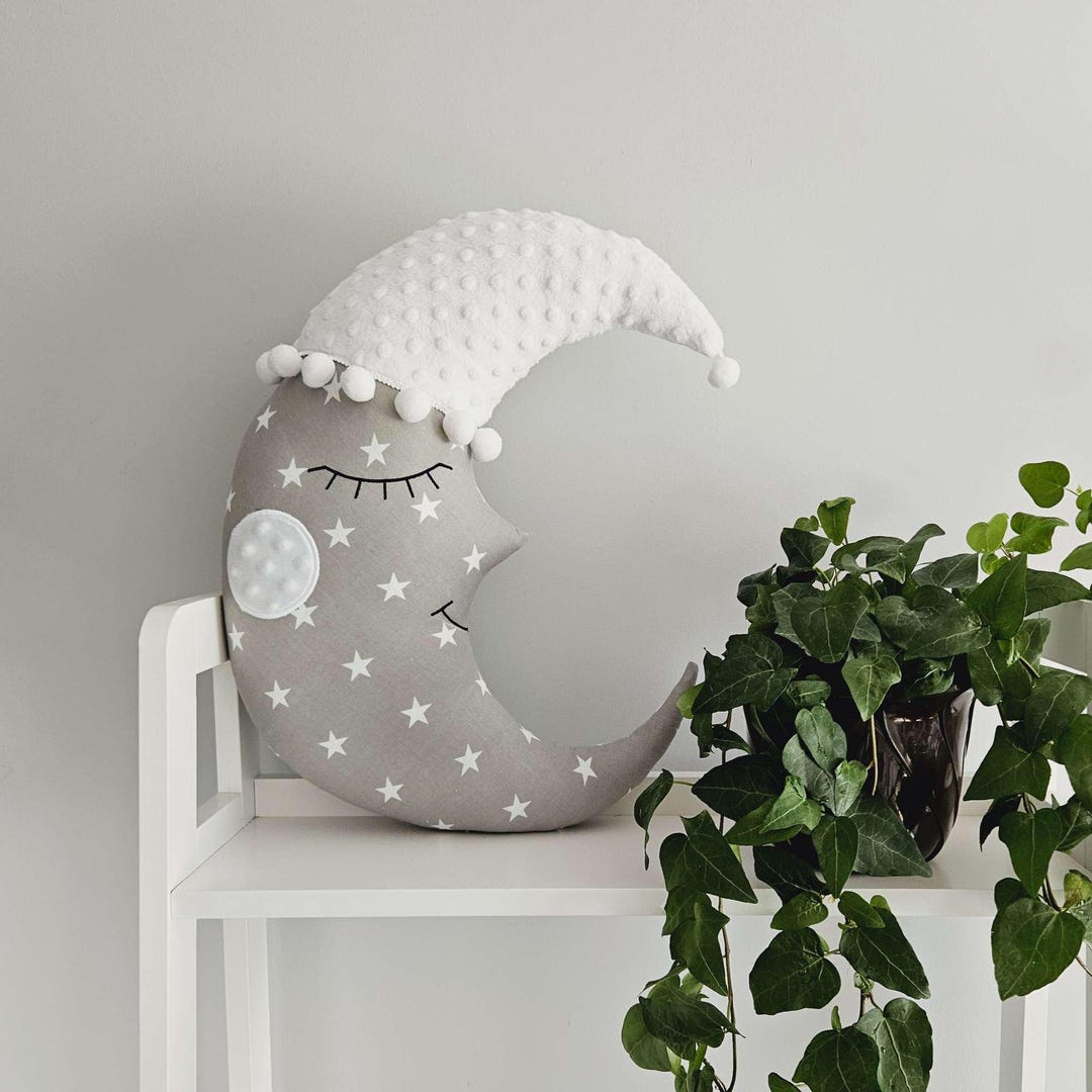 Crescent Moon Pillow, Moon and Stars Baby Shower, Baby Pillow Gift ...